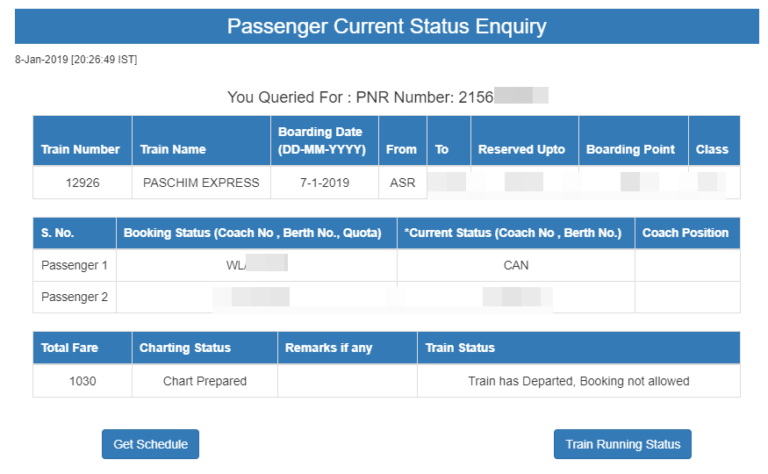 Home - PNR Status